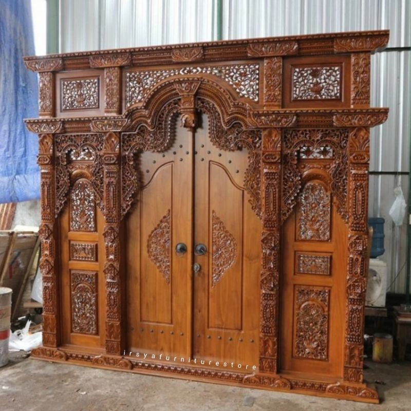 Jual Pintu Rumah Kayu Jati - Gebyok Ukir Jati Plus Finishing Ukuran 3 ...