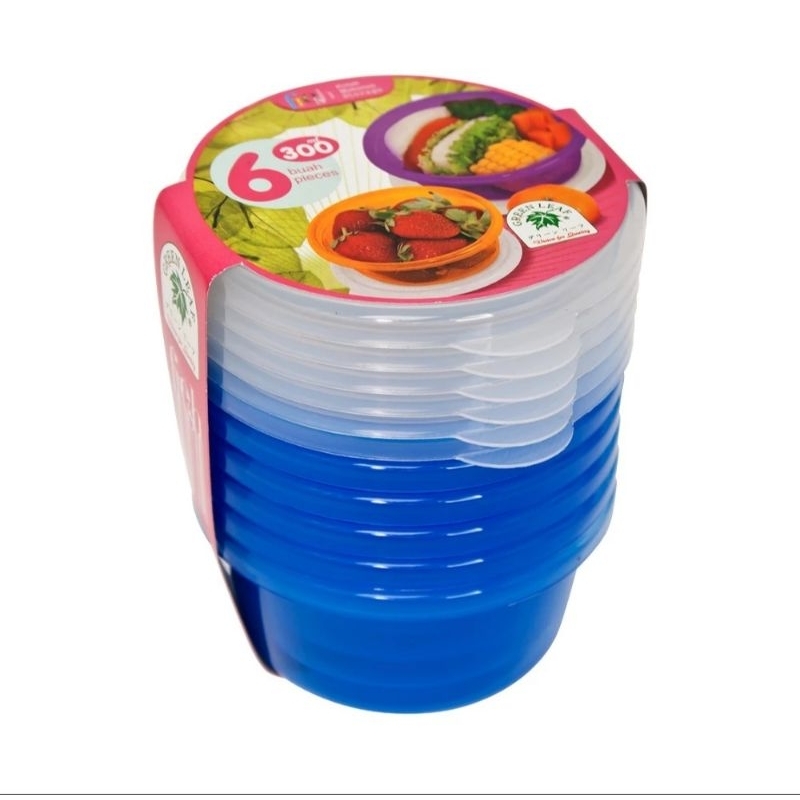 Jual Green Leaf Kotak Makanan / Food Container Fresh Bulat 300 ML Set ...