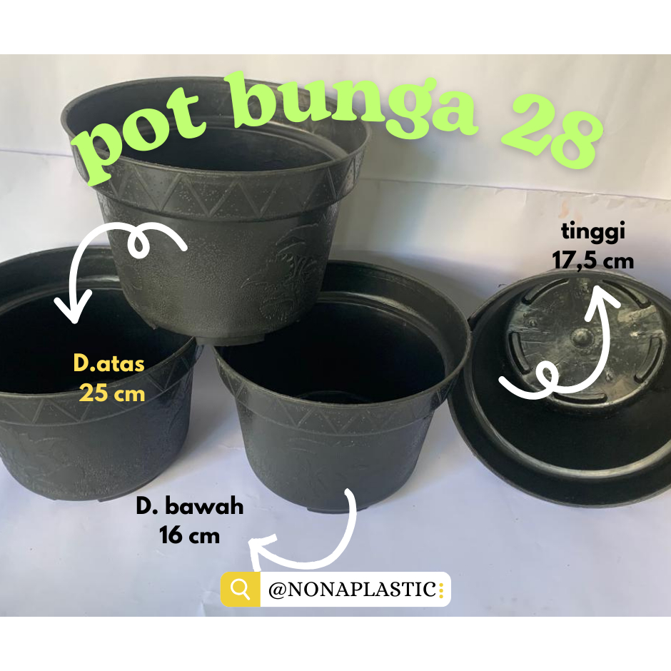 Jual Pot bunga 28 hitam dimensi 25 cm , paket isi 50 pcs | Shopee Indonesia