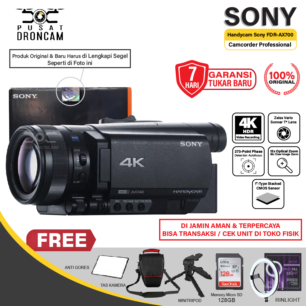 Jual Handycam Sony FDR-AX700 4K Camcorder Professional AX-700 Paket Komplit | Shopee Indonesia