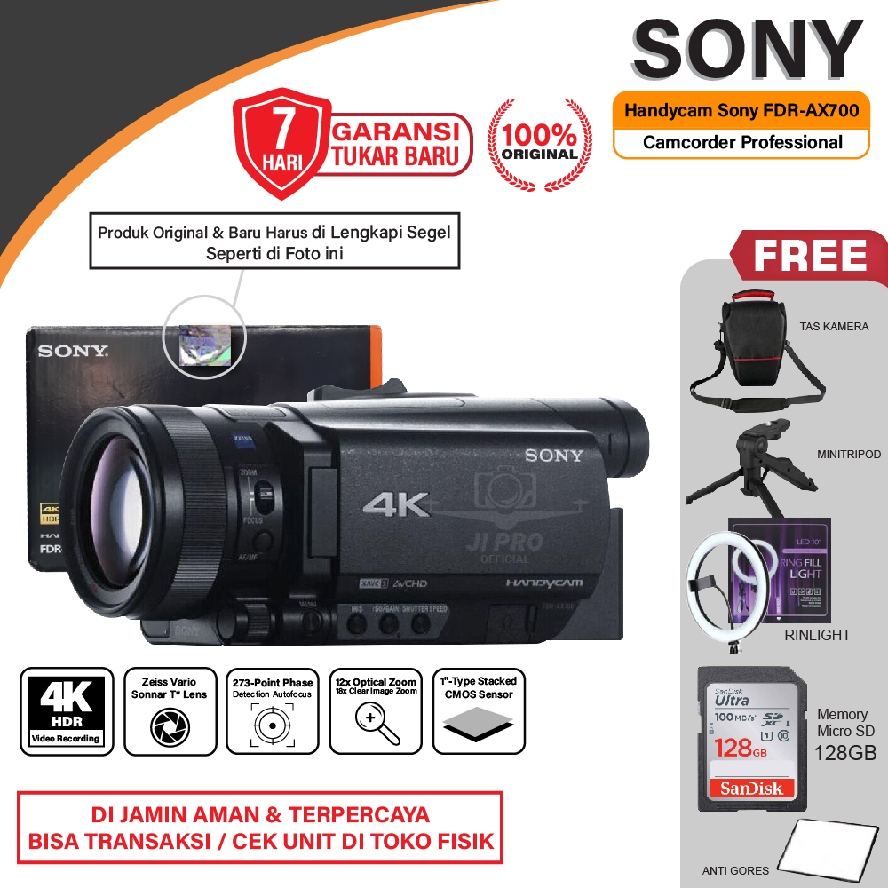 Jual Handycam Sony FDR-AX700 4K Camcorder Professional AX-700 Paket Bonus | Shopee Indonesia