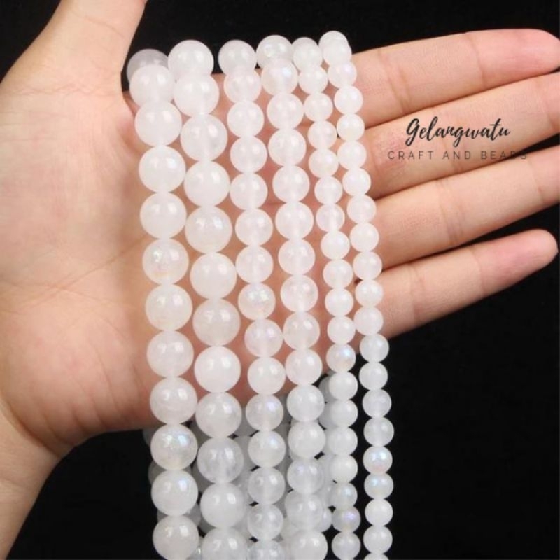 Jual Batu Alam Jade White Putih Alami 4-10mm Manik Bahan Gelang Meronce ...