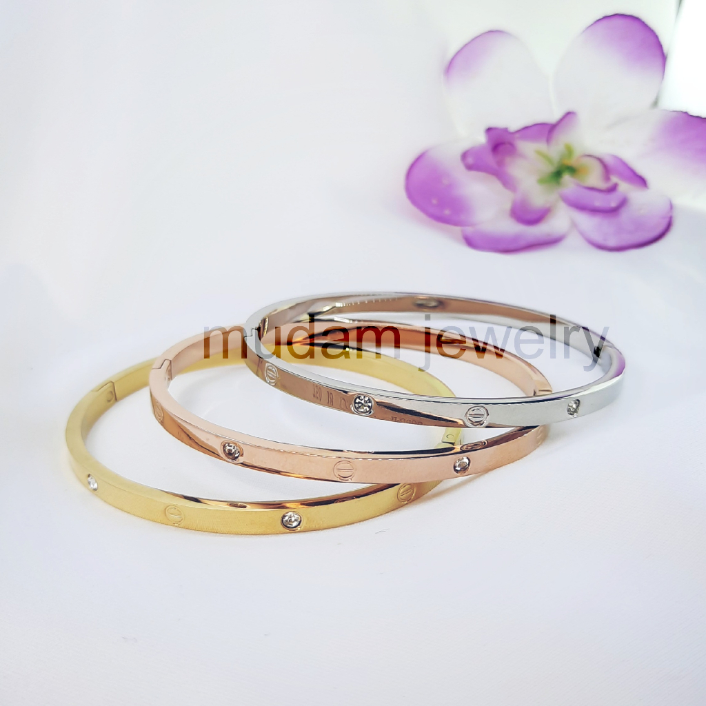 Jual Gelang Titanium Bangle Model Slim Diamonds Elegan Tersedia Warna ...