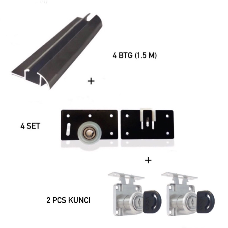 Jual (2 Pintu+Kunci) Paket 4 Rel Timbul 380 Lenaga 1.5 Meter + 4 Set Roda SD 380 + Kunci Pintu ...