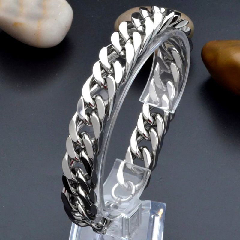 Jual [COD] GELANG TITANIUM BAJA SILVER MODEL PUNK/GELANG PRIA MACHO ...