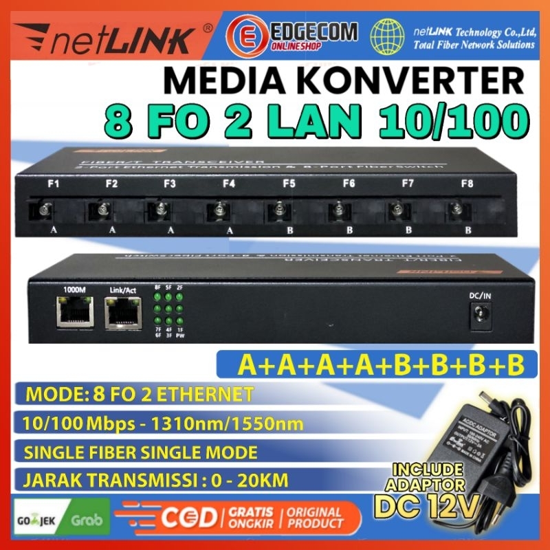 Jual Media Konverter 8 FO 2 LAN 10/100/1000 LAN RJ45 Gigabit Ethernet Fiber Optic Media ...