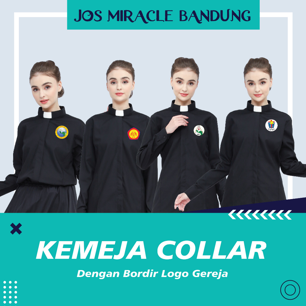Jual Pendeta - Kemeja Collar Hitam Wanita Lengan Panjang - Bordir ...
