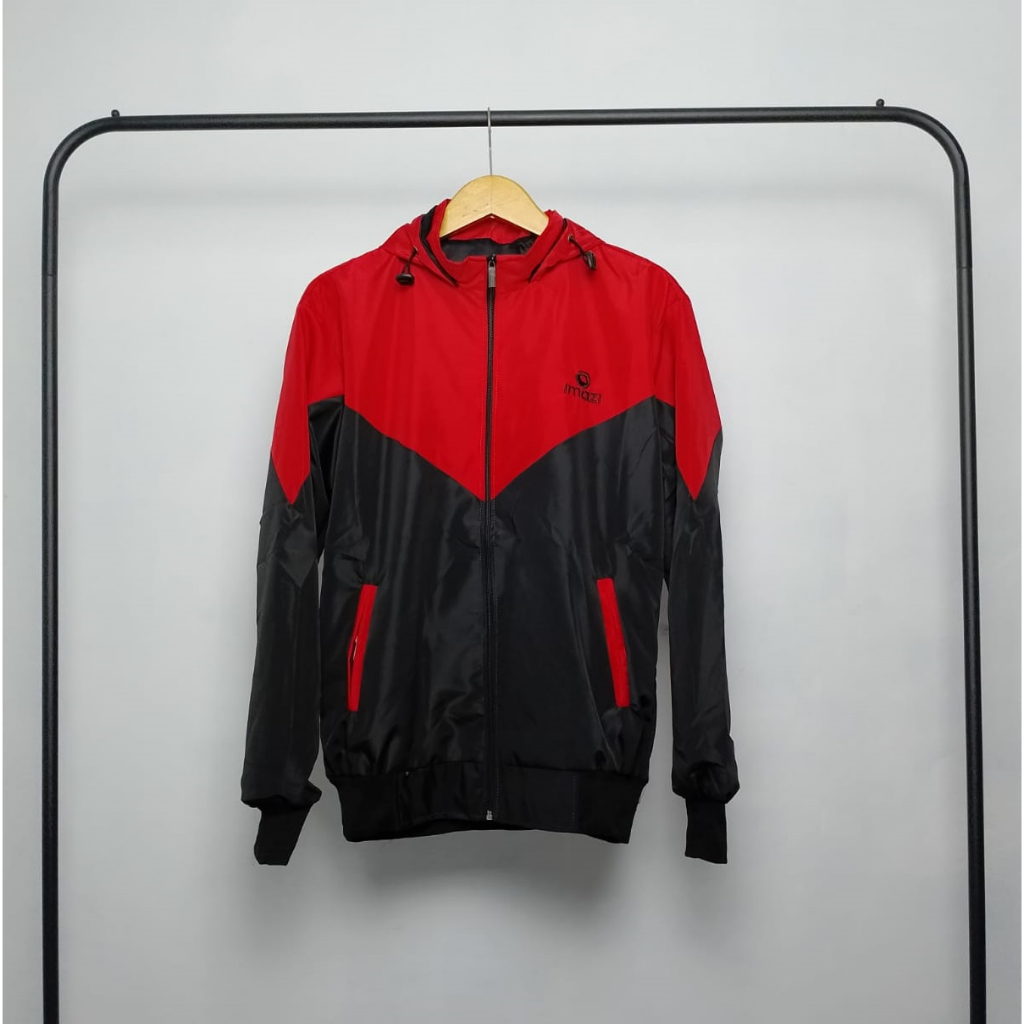 Jual Jaket Parasut Sport Kombinasi Merah Hitam | Shopee Indonesia