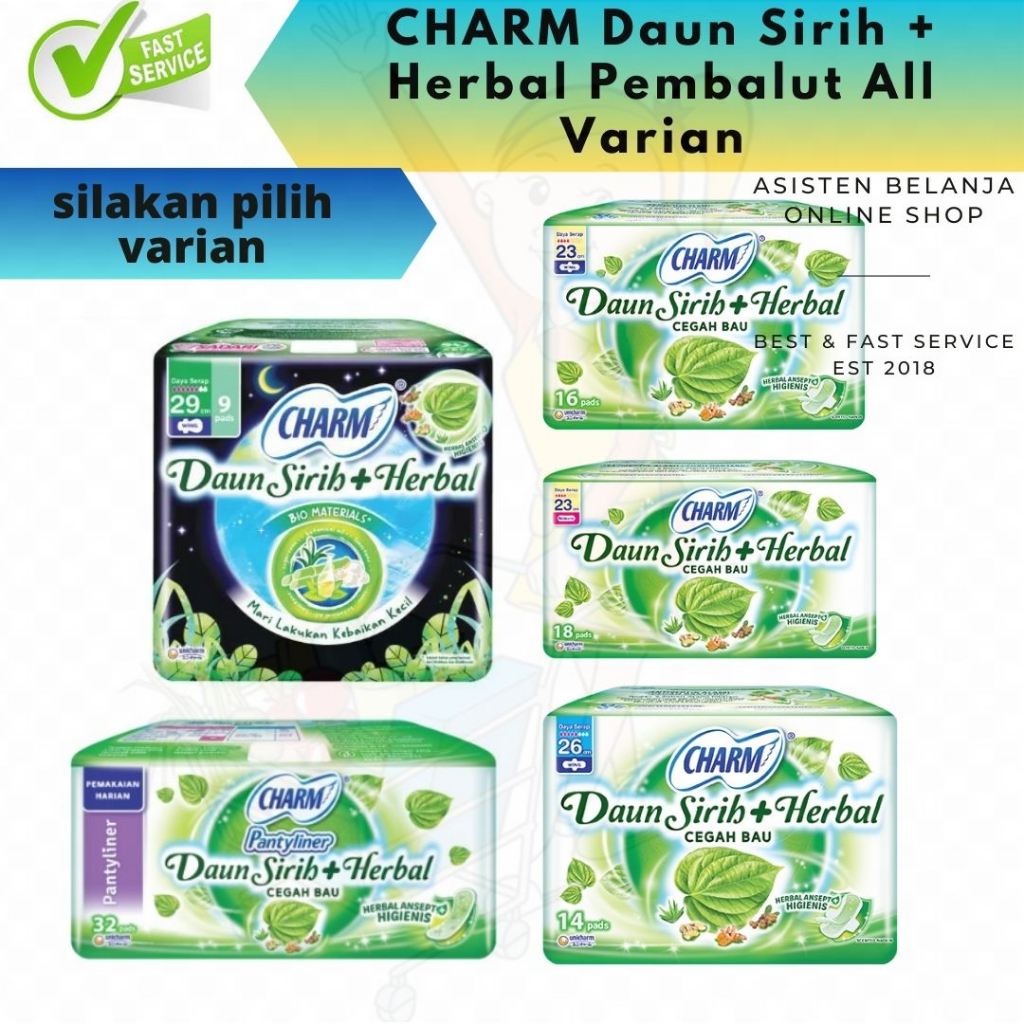 Jual CHARM Daun Sirih + Herbal Antiseptik Higienis Cegah Bau Pembalut Wing / Non Wing 23cm 26cm ...