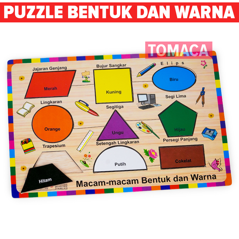 Jual Mainan Edukasi Anak Puzzle Kayu Bentuk Dasar Geometri Shape Warna ...