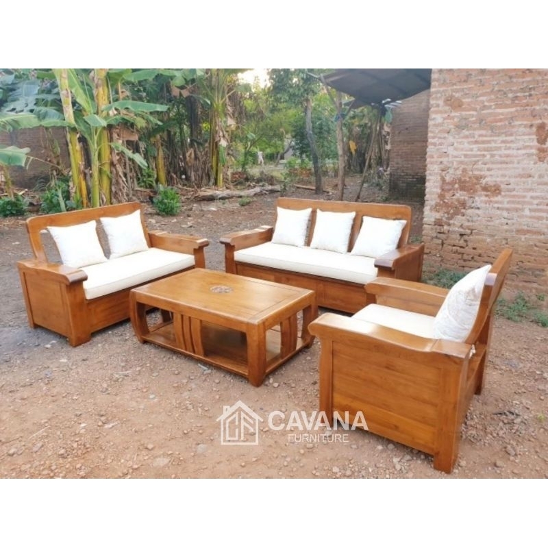 Jual Kursi Tamu Minimalis Kayu Jati Grade A Formasi 321 Meja | Shopee ...