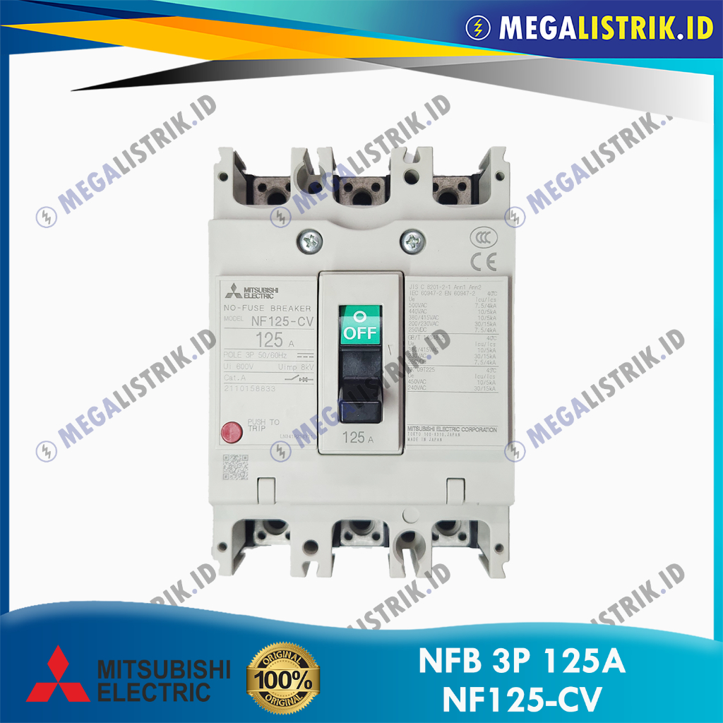 Jual MITSUBISHI NFB 3P 125A NF125-CV / MCCB / NO FUSE BREAKER NF125CV 3 PHASE 125 AMPERE ...