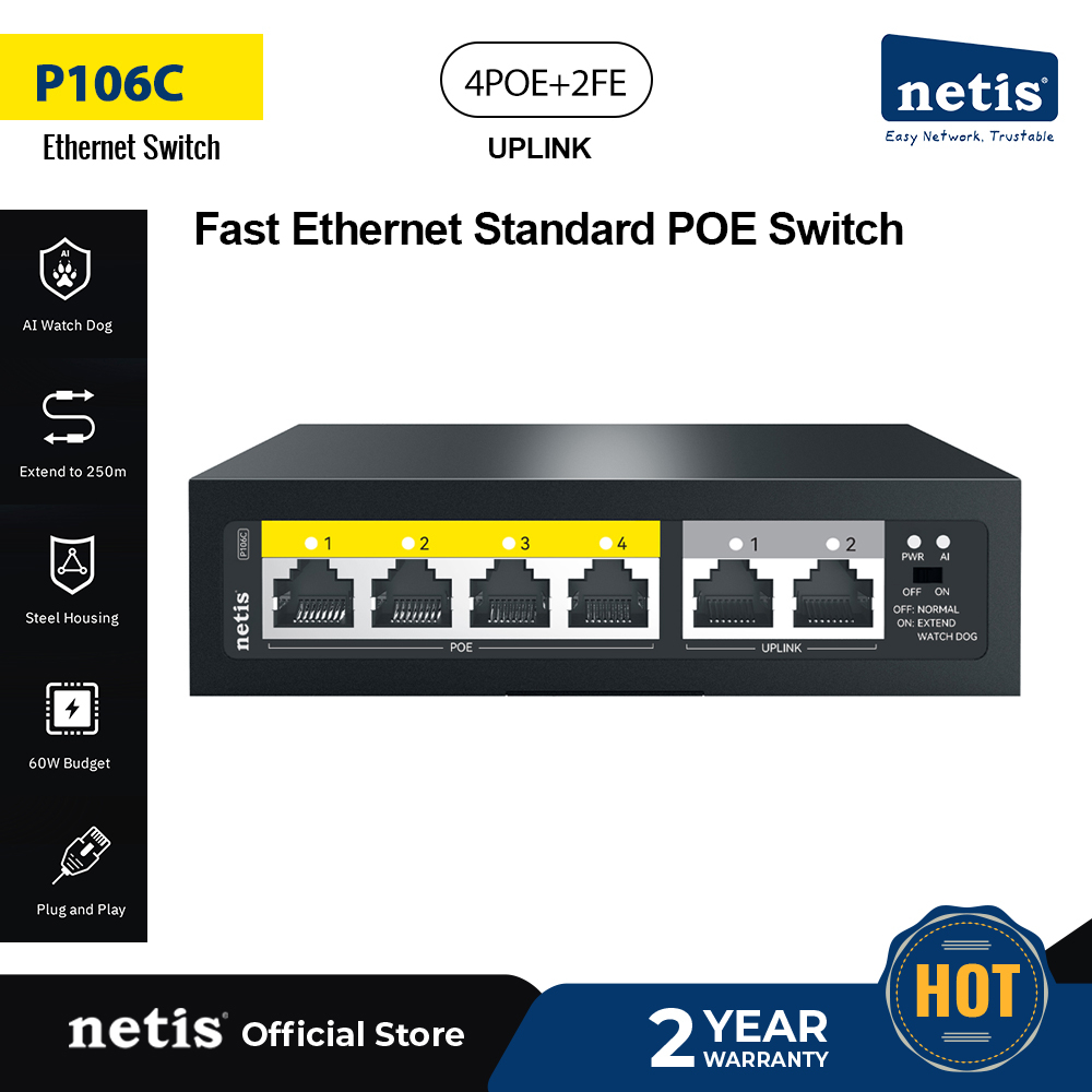 Jual NETIS P106C 4POE+2RJ45 100M Standard POE Switch | Shopee Indonesia