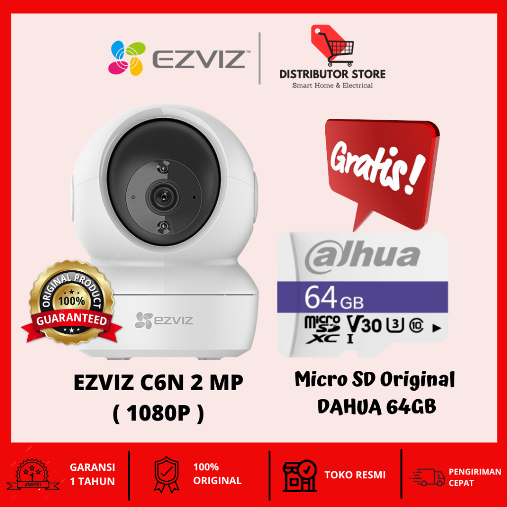 Jual CAM EZVIZ C6N GRATIS MMC 64GB Dahua - Ezviz C6N 2MP Smart Wifi Pan ...