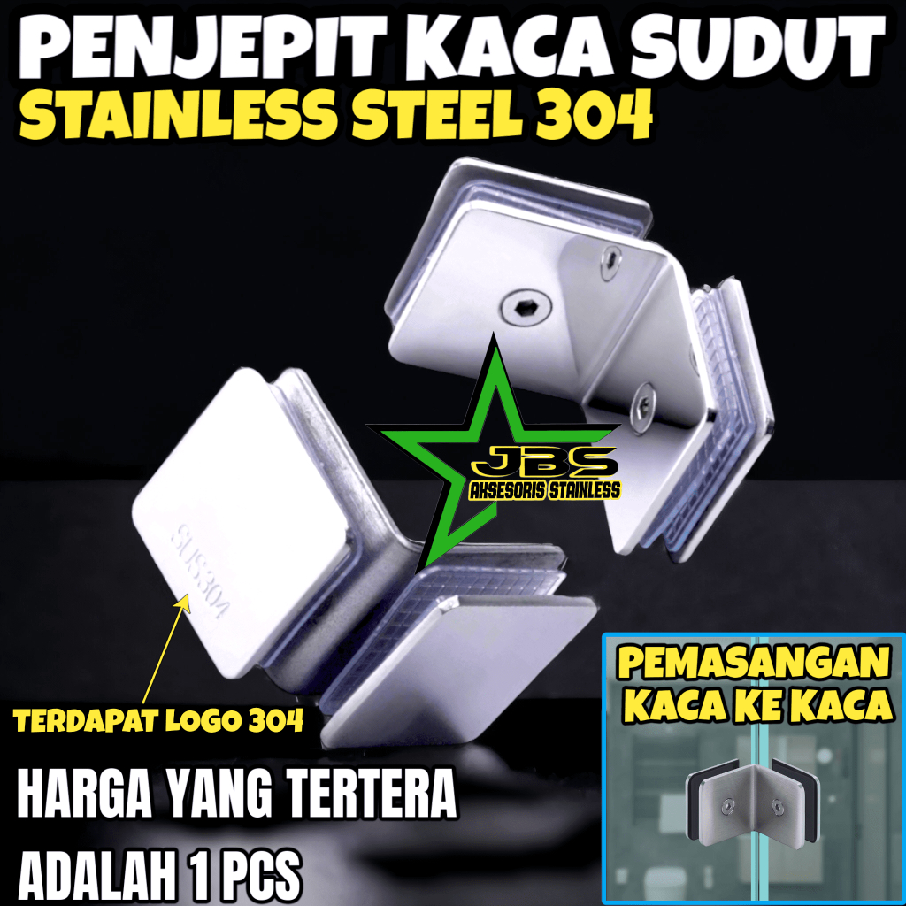 Jual PENJEPIT KACA SUDUT/SIKU STAINLESS (GLASCLIP) SUS 304 | Shopee ...