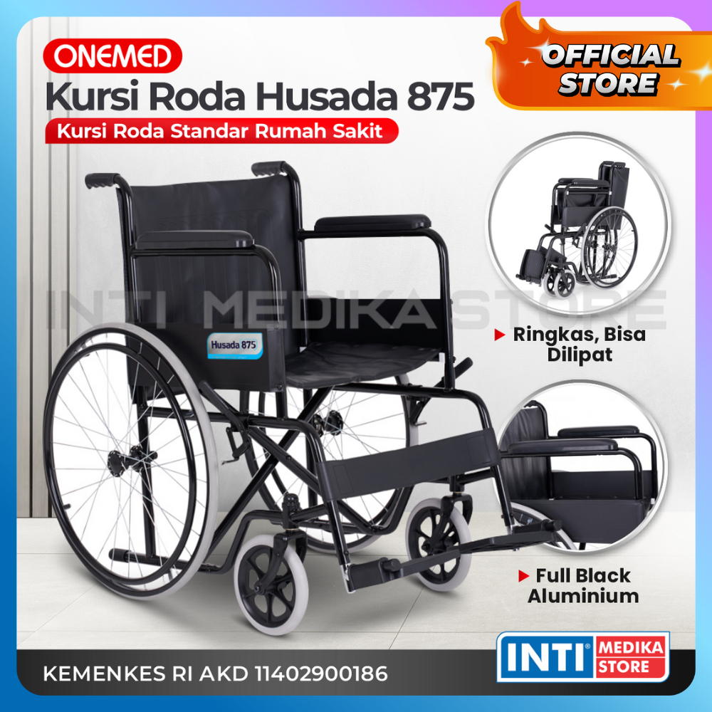Jual ONEMED - Kursi Roda STANDAR Rumah Sakit Black Steel Frame HUSADA ...
