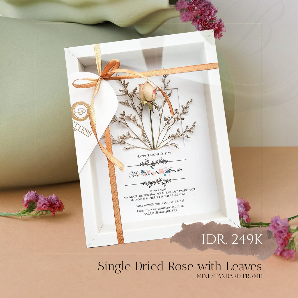 Jual MINI STANDARD FRAME Single Dried Rose with Leaves | Bunga Mawar ...