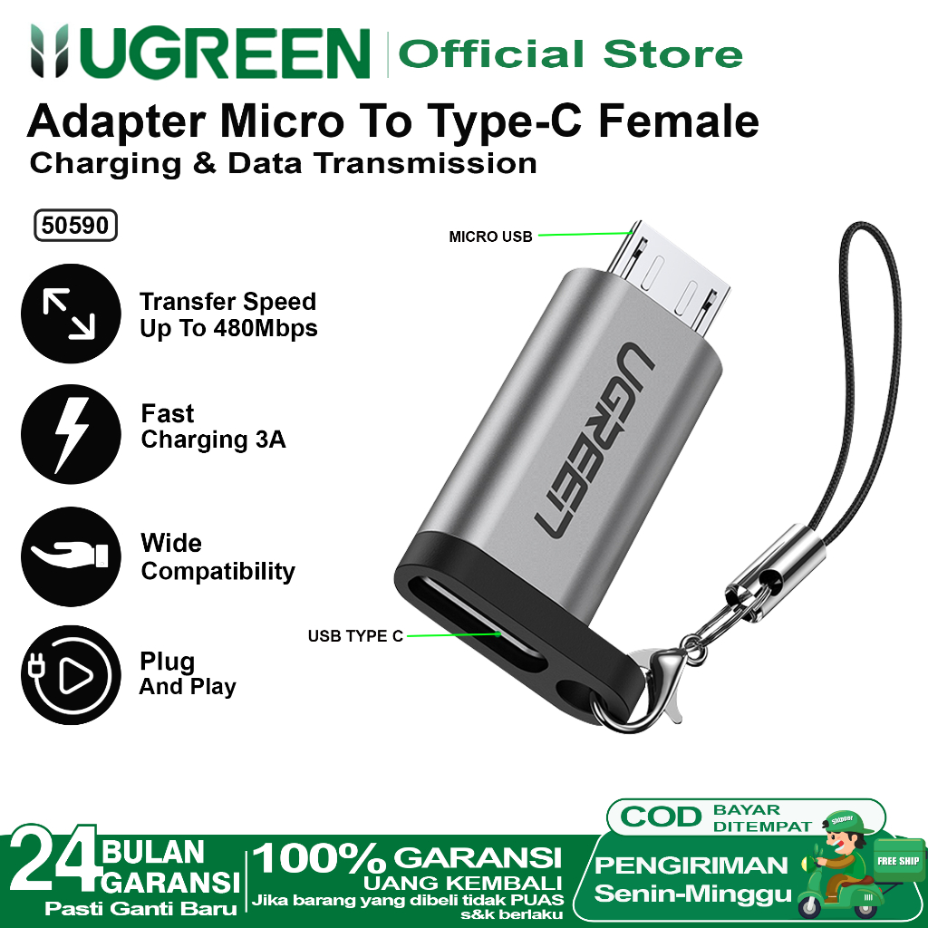 Jual UGREEN Converter Type C Female To Micro USB Male 480Mbps 50590 ...