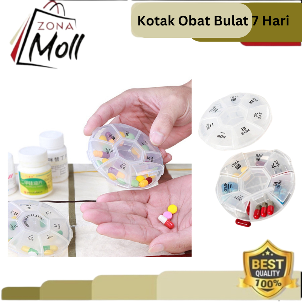 Jual Kotak Obat Bulat 7 Sekat / Mini 7 Grid Medicine Box Portable ...