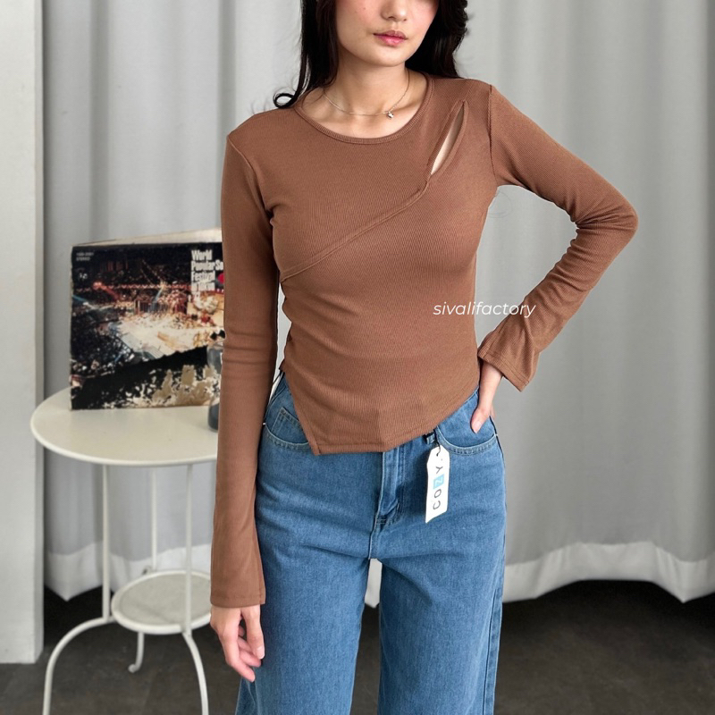 Jual SIVALI Haewon Top | Atasan Knit Wanita Lengan Panjang – Korean Top Cut Out Crop Top ...