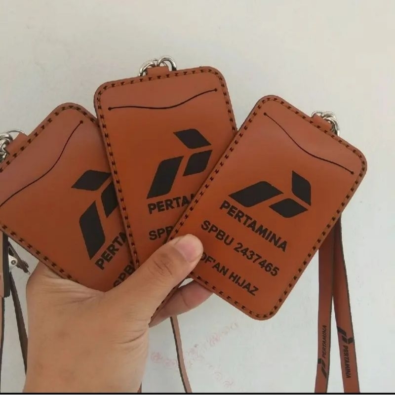 Jual ID CARD KULIT PREMIUM name tag kulit custom logo PERTAMINA / BJB ...