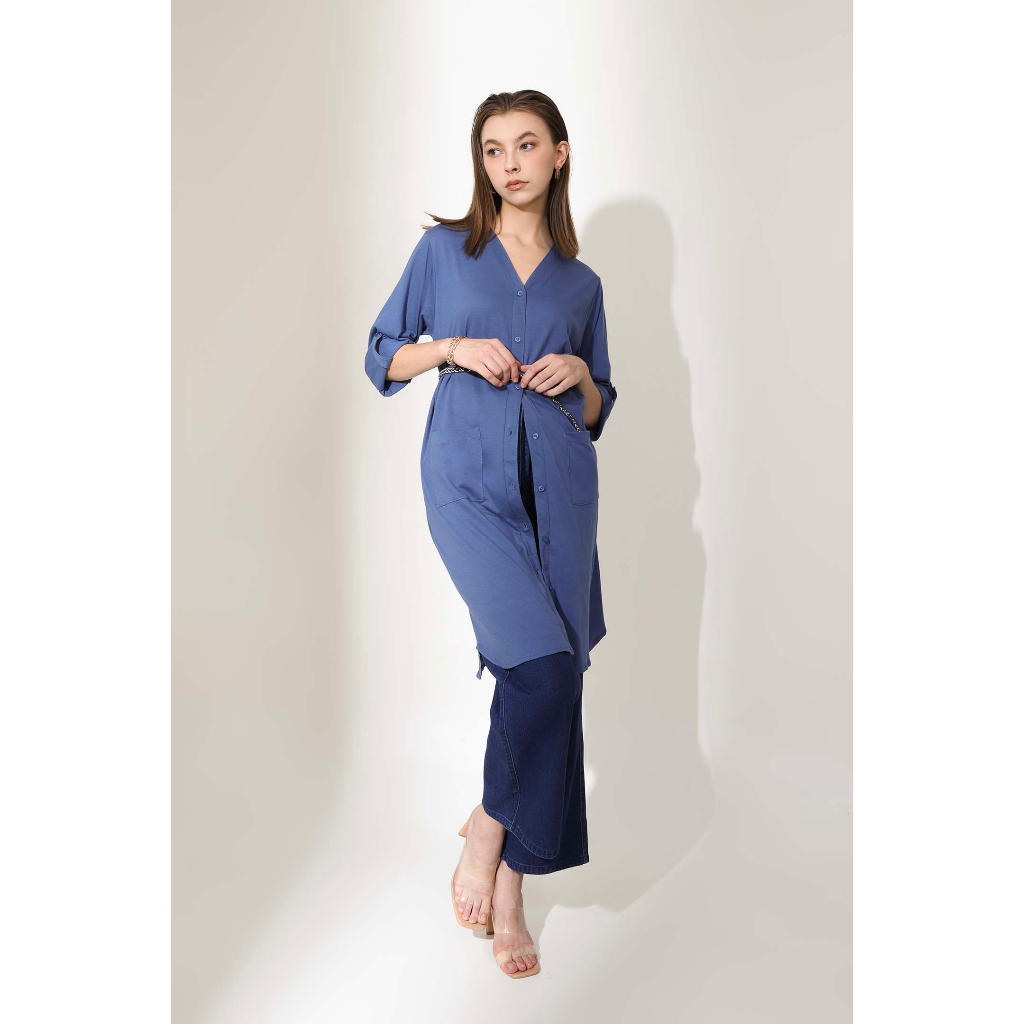 Jual Hava Dress V-Neck Midi Lengan Panjang Wanita Chevy Dress | Shopee ...