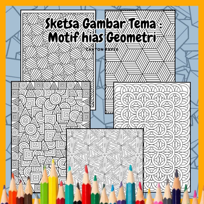 Jual 50 Lembar Gambar Sketsa Mewarnai Tema Motif Hias Geometri - Untuk ...