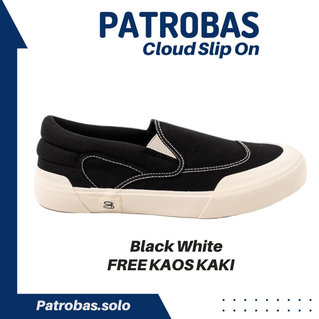 Jual Patrobas Cloud Slip On Black White Original (BONUS KAOS KAKI ...
