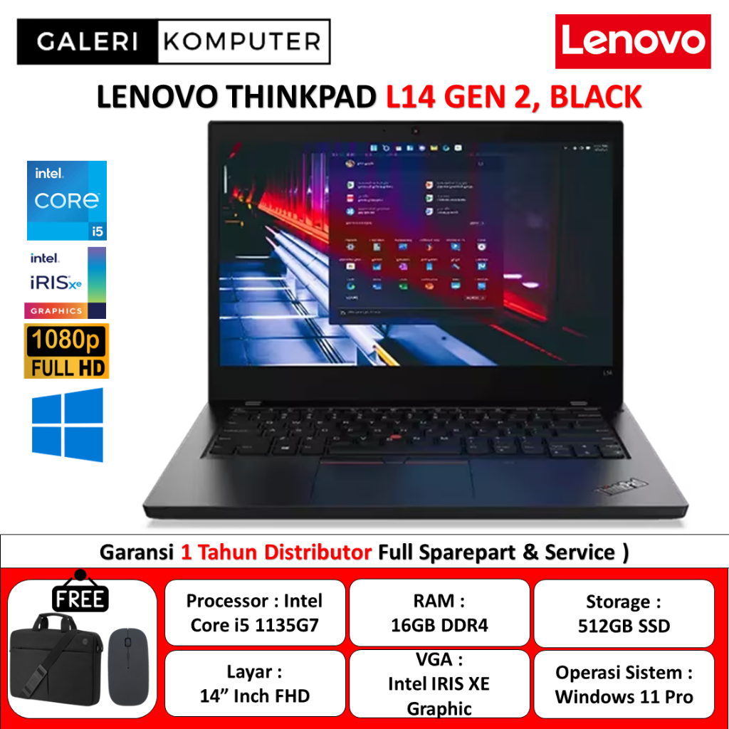 Jual LAPTOP LENOVO THINKPAD L14 GEN 2 INTEL CORE I5 1135G7 16GB 512GB IRIS XE 14.0 FHD WINDOWS ...