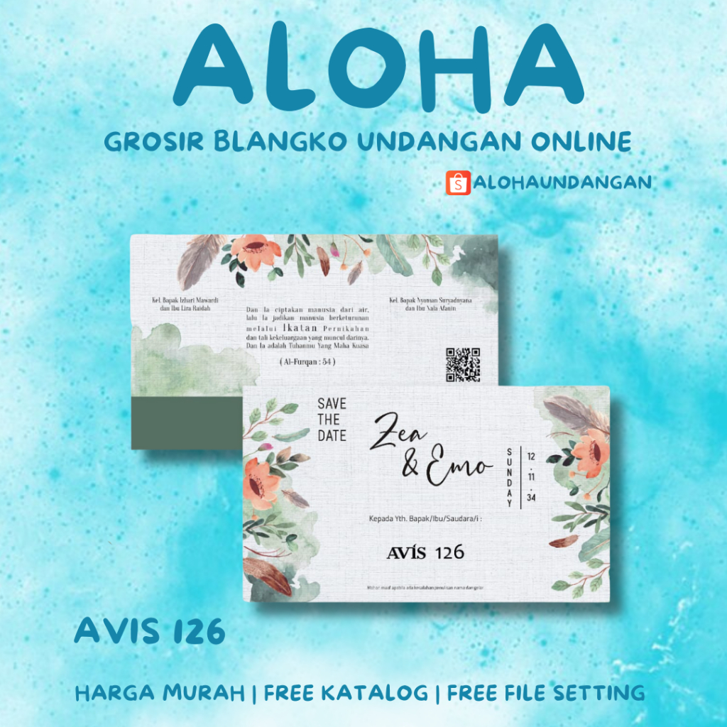 Jual BLANGKO UNDANGAN NIKAH MURAH AVIS 126 | Aloha Undangan | Shopee Indonesia