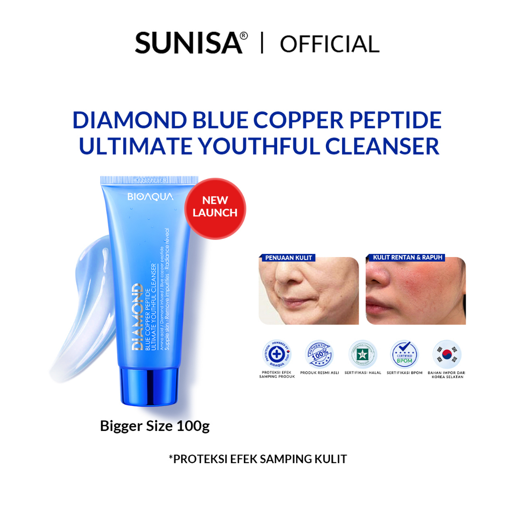 Jual SUNISA X BIOAQUA Diamond Blue Copper Peptide Ultimate Youthful Cleanser 100g | Shopee Indonesia