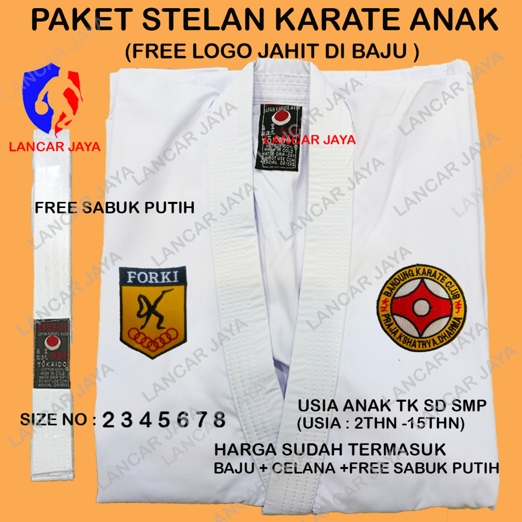 Jual BAJU KARATE ANAK STELAN FREE LOGO BKC (BANDUNG KARATE CLUB )+SABUK ...