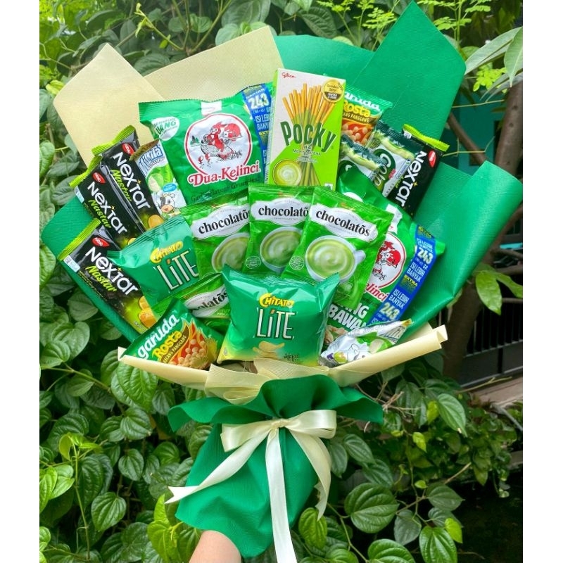 Jual BUKET SERBA HIJAU PREMIUM BESAR MATCHA DAN ASIN / BUKET SNACK ...