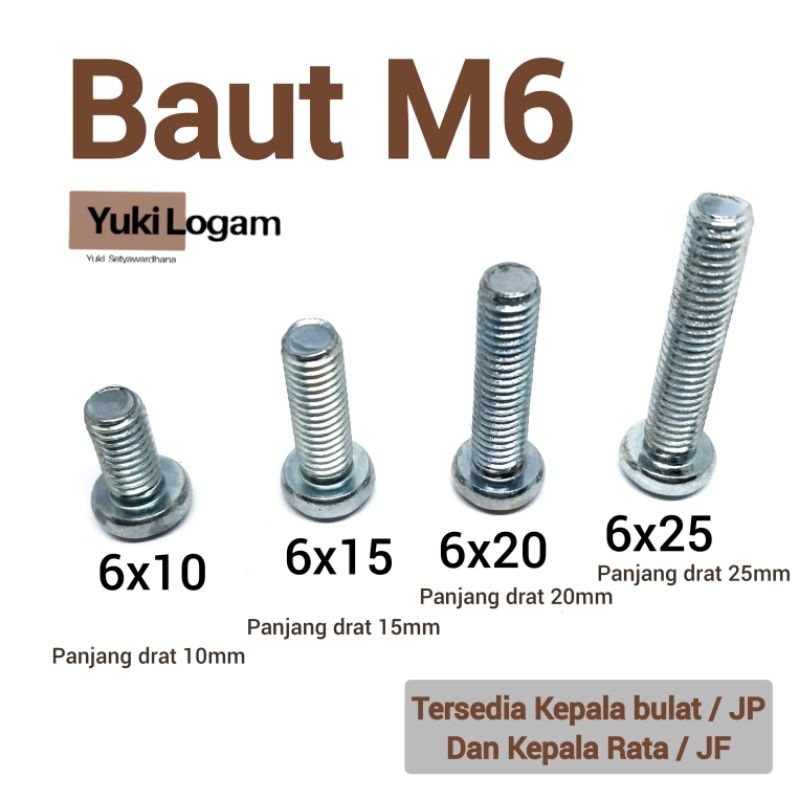 Jual 50 pcs Baut M6 kepala bulat dan kepala rata | Shopee Indonesia