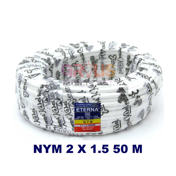 Jual Eterna Kabel NYM 2x1,5 Roll 50 100 Meter Kabel Listrik Putih 2 Tembaga Kawat Tunggal Engkel ...