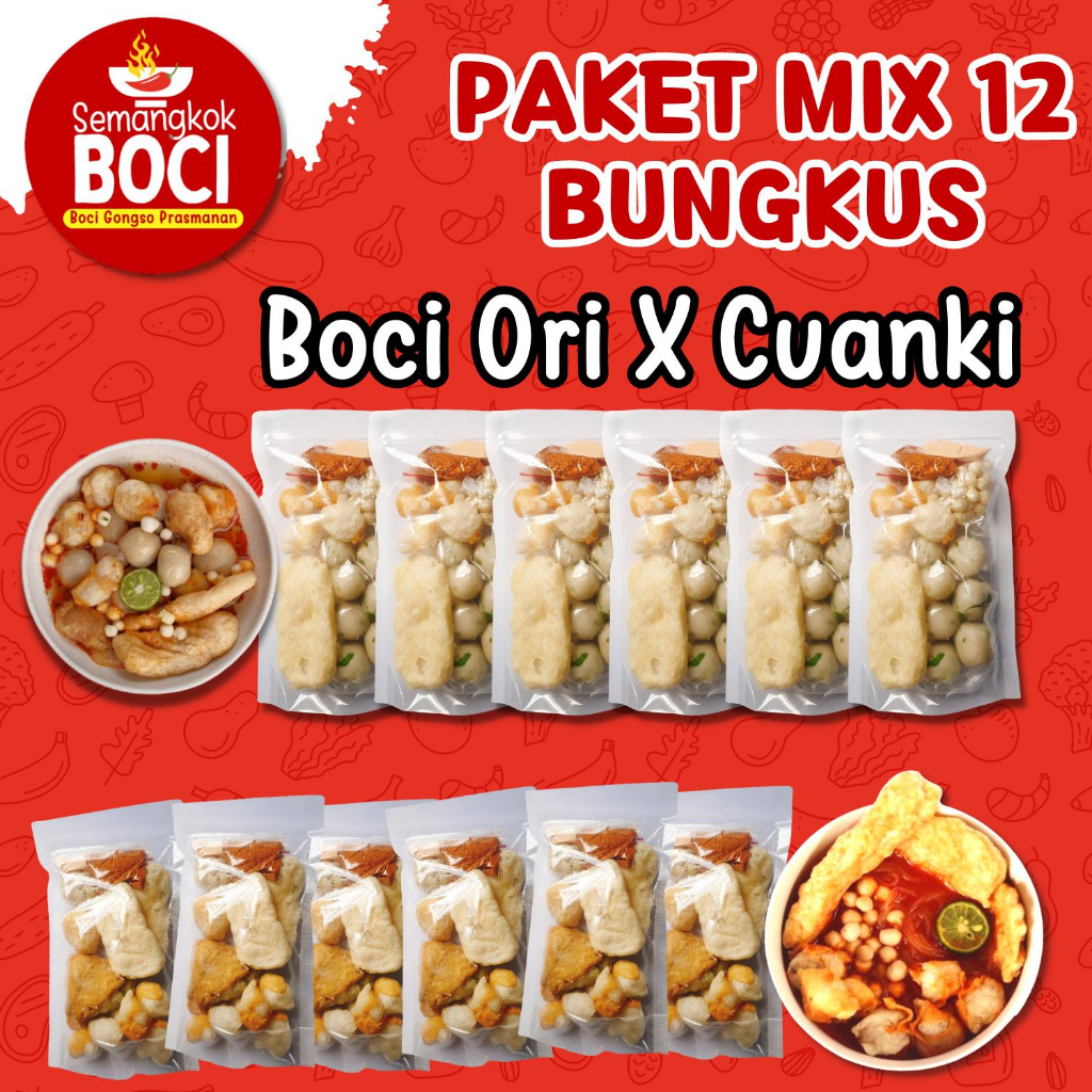 Jual 12 Bungkus Mix 6 Boci Bakso Aci Original dan 6 Cuanki Pedas ...