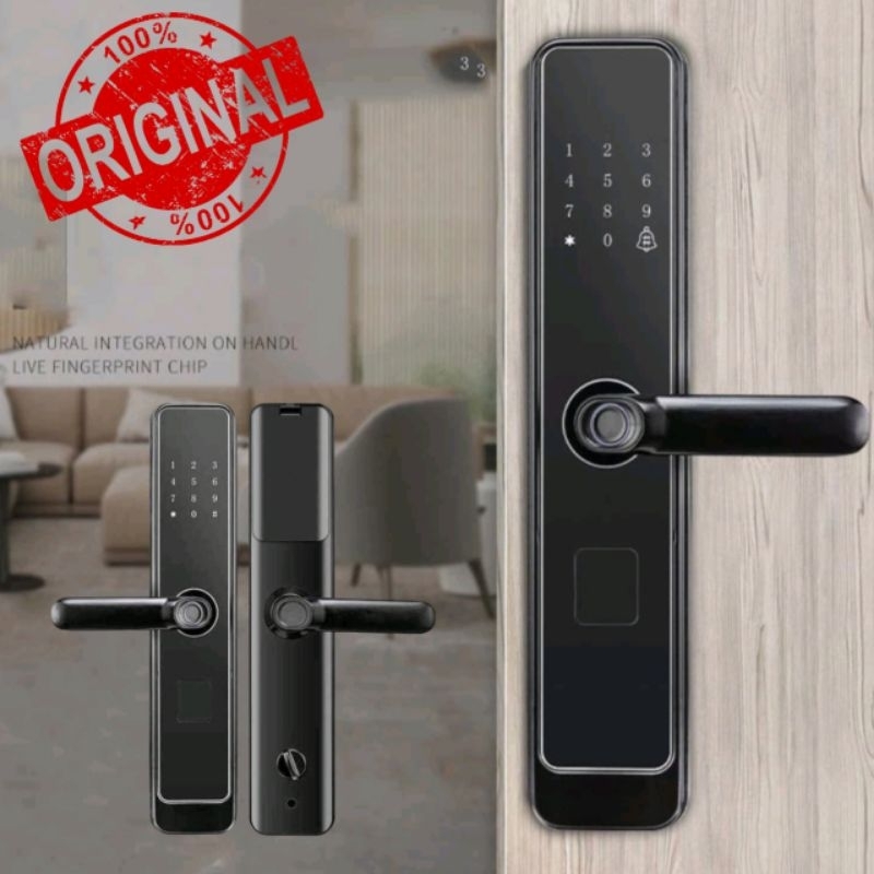 Jual Gagang handle pintu rumah elektrik fingerprint card smart home door lock | Shopee Indonesia