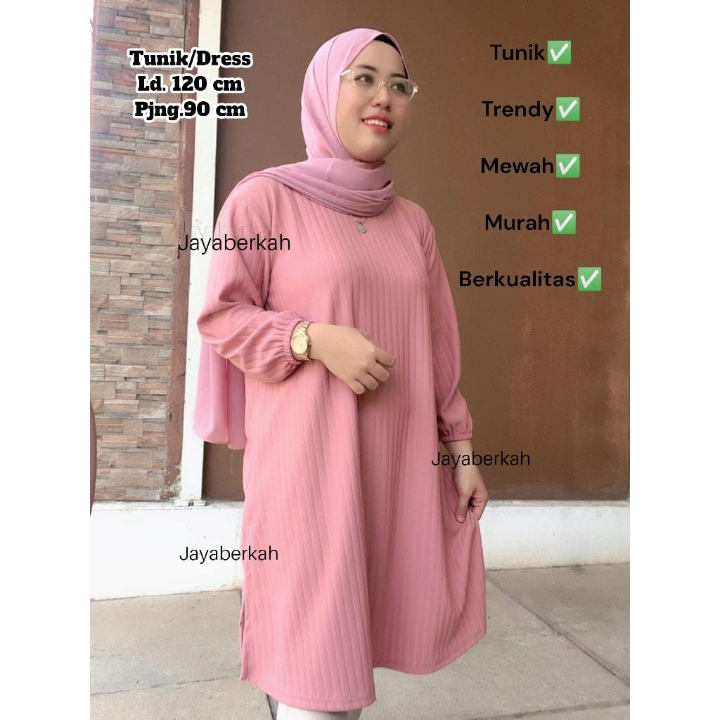Jual ATASAN DRESS TUNIK KNIT HORNET POLOS LD 120 LENGAN KARET ATASAN WANITA Melar Midi Muslim ...