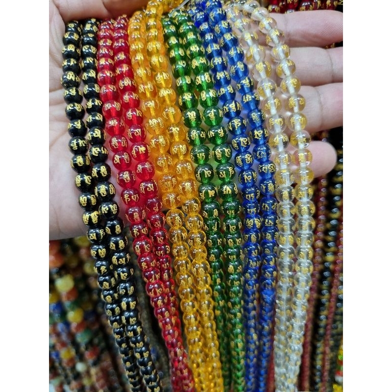 Jual Bahan Rencengan Manik Batu Tibet Mantra Beads Agate Oak Guru Om ...