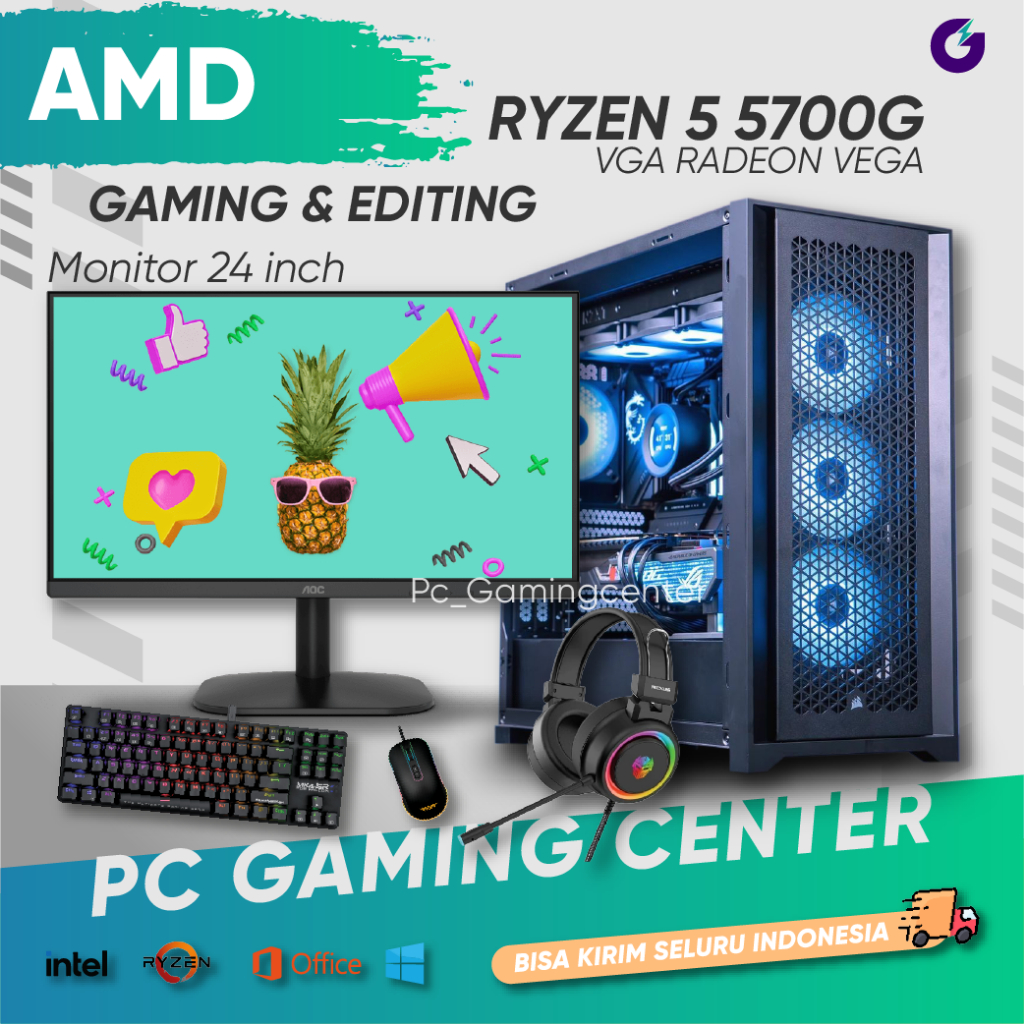 Jual PC Gaming Full Set Ryzen 5 5700G Ram 16Gb SSD 512Gb Komputer ...