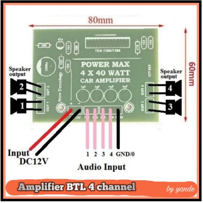Jual kit power BTL Amplifier 184W @4 channel x 46W 12V | Shopee Indonesia