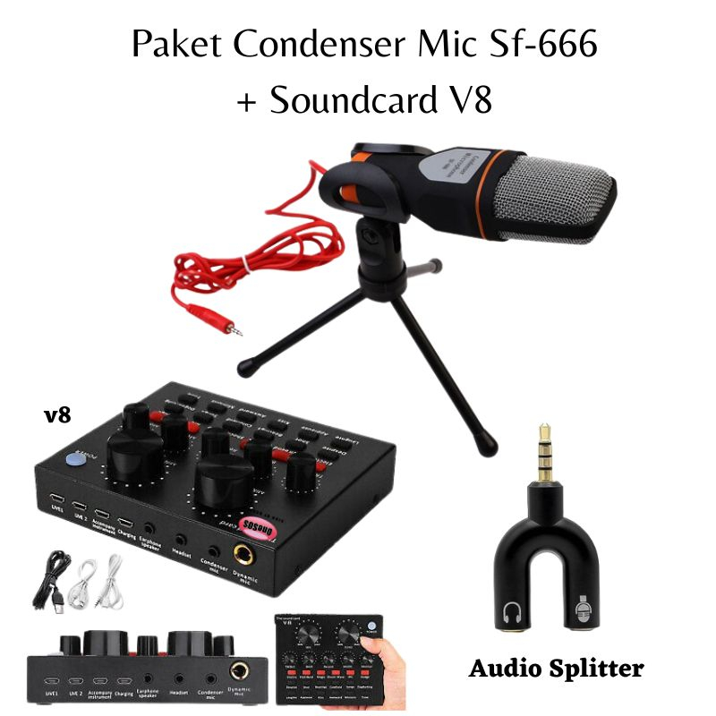 Jual Paket Komplit Condenser Mic SF 666 Soundcard V8S Plus V8 Bluetooth ...