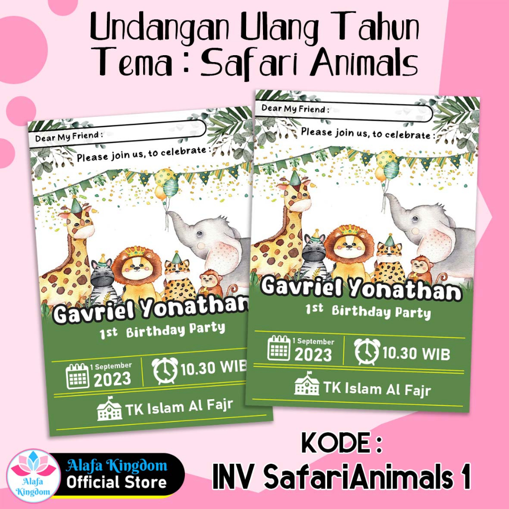Jual alafakingdom - Undangan Ulang Tahun Ultah Anak Safari Animals ...