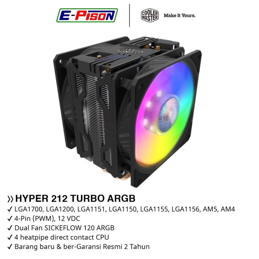 Jual CPU Air Cooler | Cooler Master HYPER 212 TURBO ARGB Fan processor ...