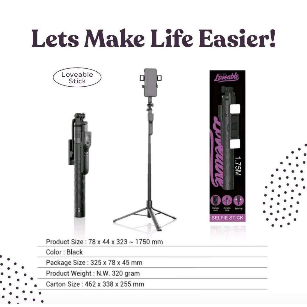 Jual LOVEABLE Tongsis remote bluetooth wireless selfie stick tripod ...