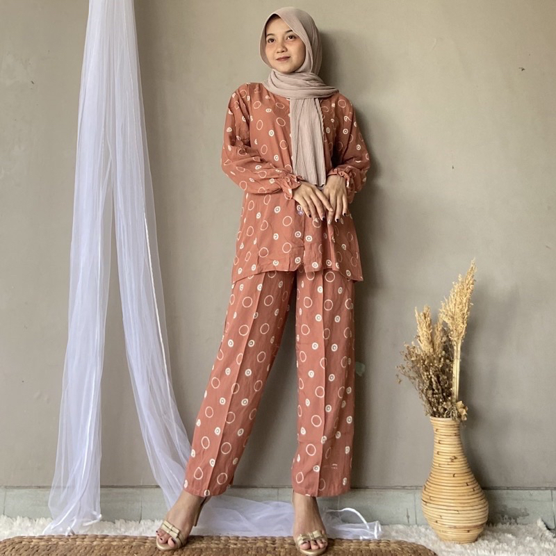 Jual (COD) One Set Rayon Polka Ring | Piyama Rayon | Pajamas Katun ...