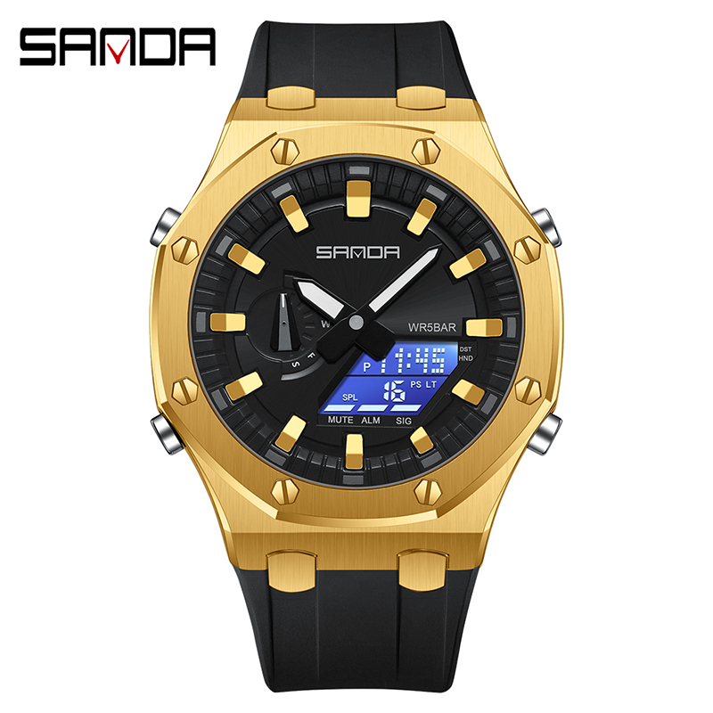 Jual SANDA 3309 Jam Tangan Pria Wanita Digital Sport World Time EL Backlight Tali Silicone Anti ...