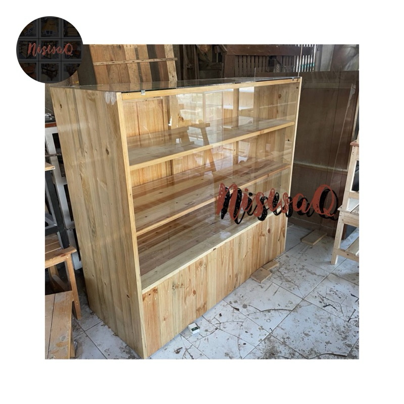 Jual Etalase Display | Etalase Kayu Jati Belanda + Kaca | Shopee Indonesia