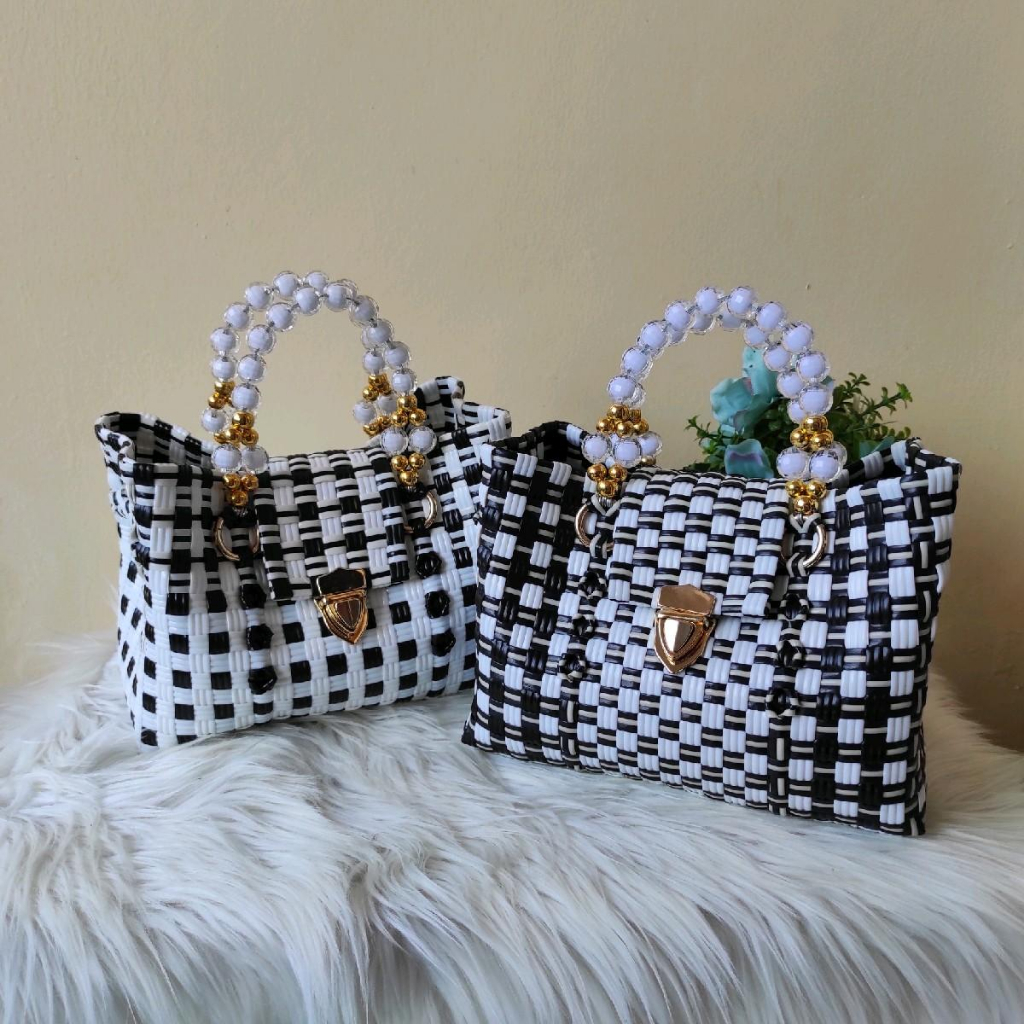 Jual Tas Anyam Jali Handle Mutiara Akrilik Premium Ukuran XS Dengan ...