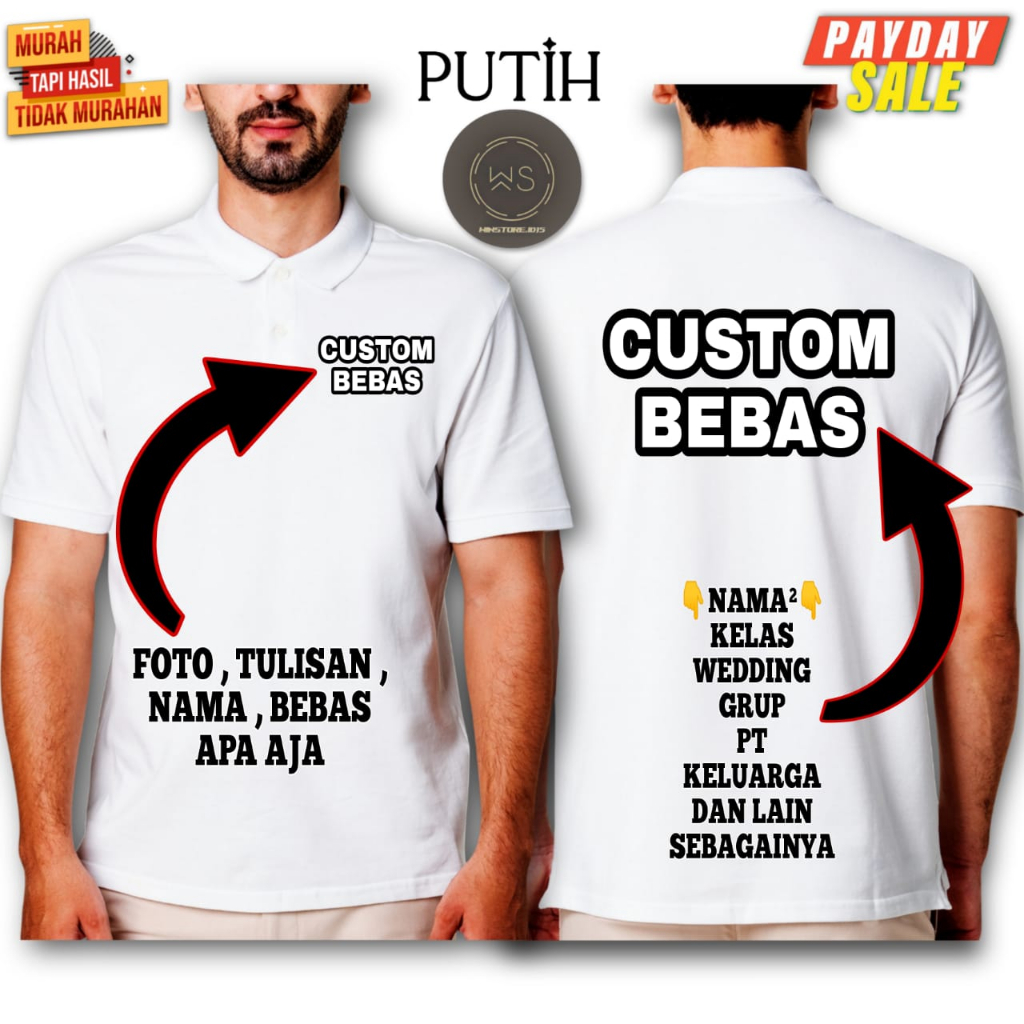 Jual Kaos Kerah Custom Req sablonan Foto Gambar Tulisan Bebas ( BISA ...